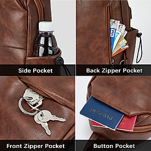 BOSTANTEN Sling Bag Leather Crossbody Backpack Shoulder Bag for Men Travel Hiking Everyday Use, Brown