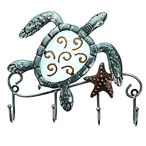 Garneck Rustic Iron Wall Hooks Key Rack Holder Metal Sea Turtle Wall Sculpture Nautical Coastal Wall Hanger Robe Hooks Clothes Hat Coat Towel Hooks for Bedroom Bathroom Kitchen