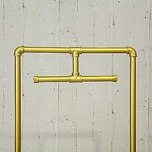 Ethemiable Industrial Pipe and Wood Rolling Clothing Retail Store Display Stands, Entrance Porch Organization Hanging Garment Rack,Wall Mounted Storage Clothes Towel Shoe Bag Pipe Shelf (Gold)