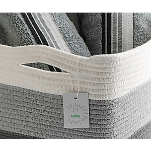 PJGOODS- 3-Pack Cotton Woven Storage Basket with Handles, Great for Organizing Laundry, Blankets, Dog Toys, Baby Toys, Perfect for the Kitchen, Bathroom, Bedroom, Living Room,15x10x9, Beige/White