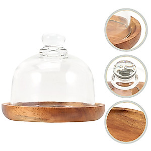 OUNONA Glass Cake Pan Cake Cover Wood Cake Stand with Dome Glass Cake Dome Cover Cheese Cloche Dome Glass Flower Cover Glass Cake Stand Dessert Display Cover Wooden Paper Cup Bracket