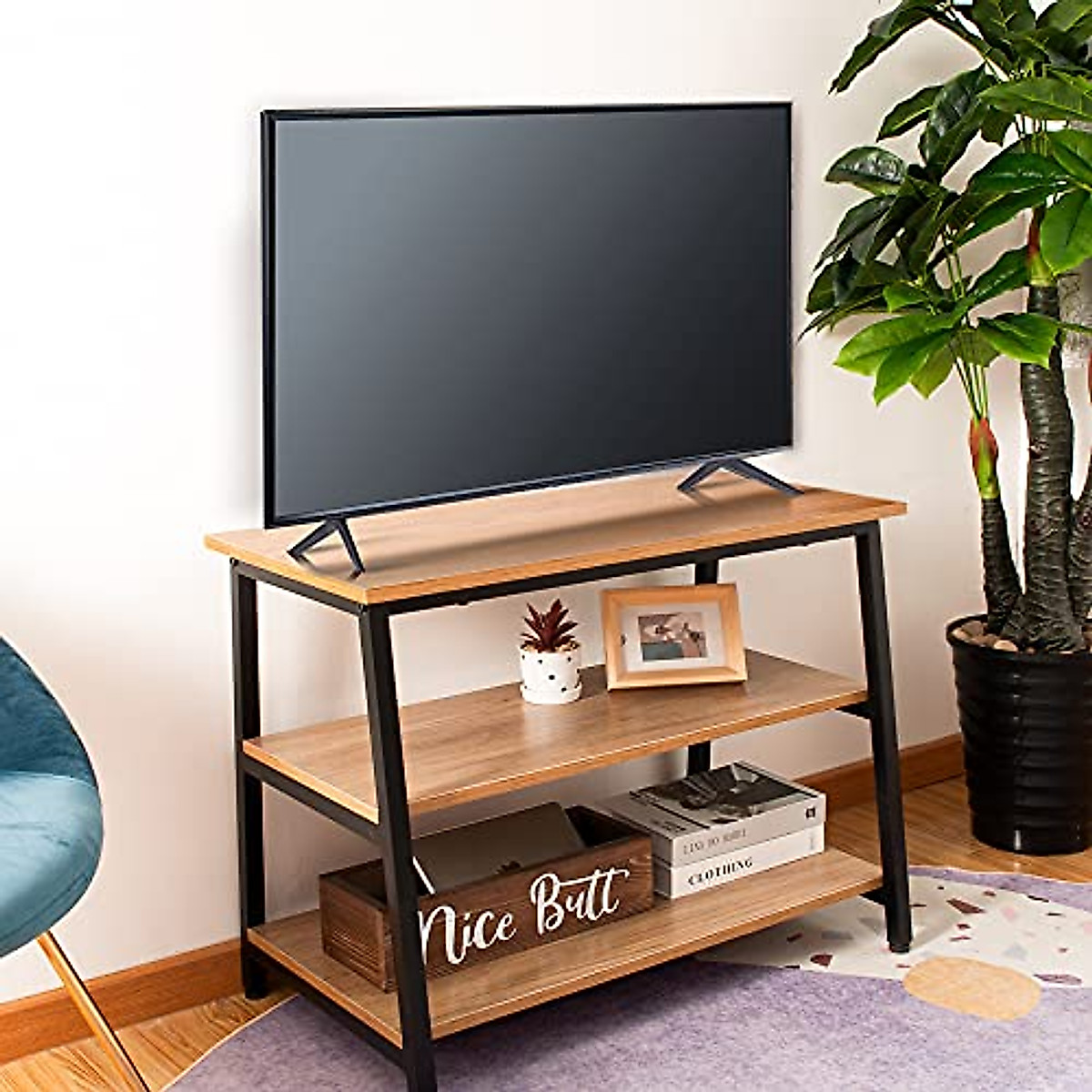 Coral Flower Stand for TV up to 36", Entertainment Center is Equipped with 2 Layers of Storage Racks, Used for Living Room, Bedroom and Lounge, Light Oak 2
