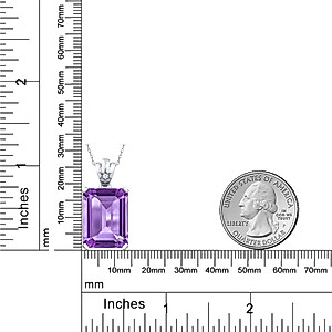 Gem Stone King 925 Sterling Silver Purple Amethyst and White Topaz Pendant Necklace For Women (15.03 Cttw, Emerald Cut 18X13MM, Gemstone Birthstone, with 18 Inch Chain)