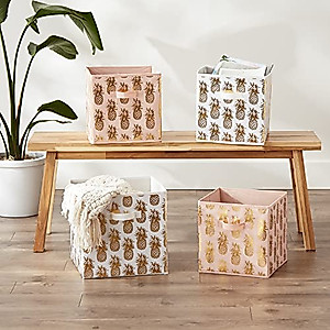 DII Non Woven Polyester Storage Bin, Metallic Pineapple, White & Gold, Small Set of 4