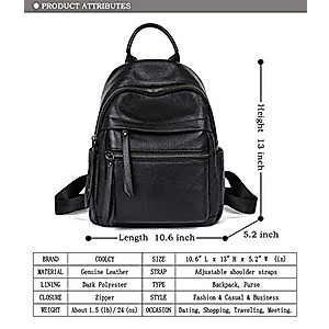 Genuine Leather Backpack Purse for Women Multi-functional Elegant Daypack for ladies (Black)