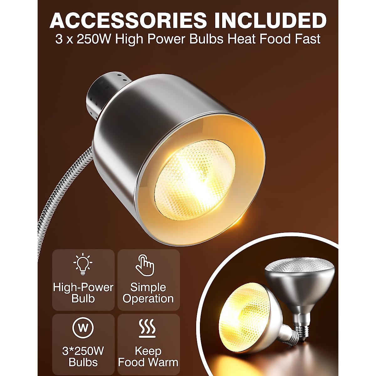 PYY Food Heat Lamp, Commercial Food Warmer, 2-Head Food Warming Light, 500W Portable Electric Heating Lamp, Stainless Steel Catering Food Warming Lamp for Restaurant Kitchen Cafeteria