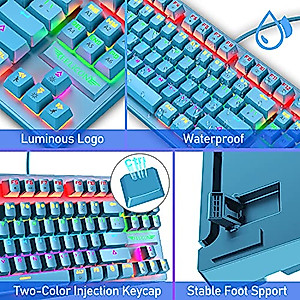 MANBASNAKE K2 Mechanical Gaming Keyboard RGB LED Rainbow Backlit Wired Keyboard with Red Switches for Windows Mac Xbox Gamer(Blue)