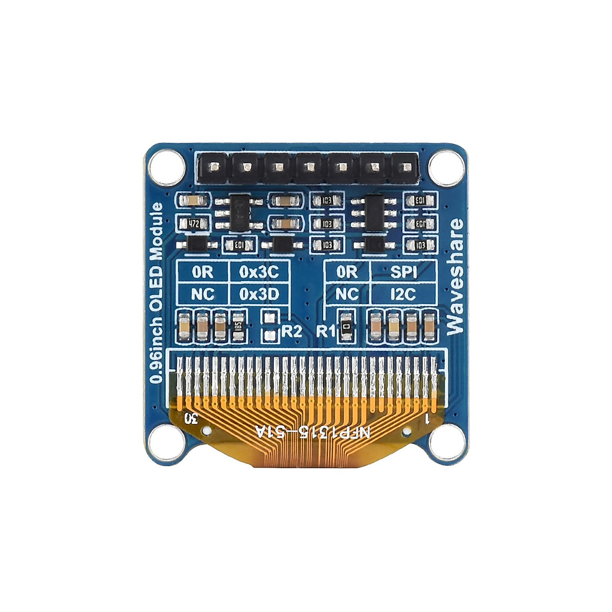 waveshare 0.96inch OLED Display Module for Raspberry Pi/Arduino/STM32, 128×64 Pixels Screen, White Display Color, 4-Wire SPI / I2C Communication Interfaces, 3.3V / 5V