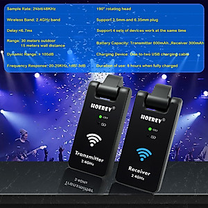 HOEREV 2.4GHz Wireless Transmitter Receiver for Electric Guitar with Rechargeable Lithium Battery