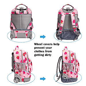 BAMIFEI 18 inches Wheeled Rolling Backpack Multi-Compartment College Books Laptop Bag Business Trip Carry-on, Strawberry