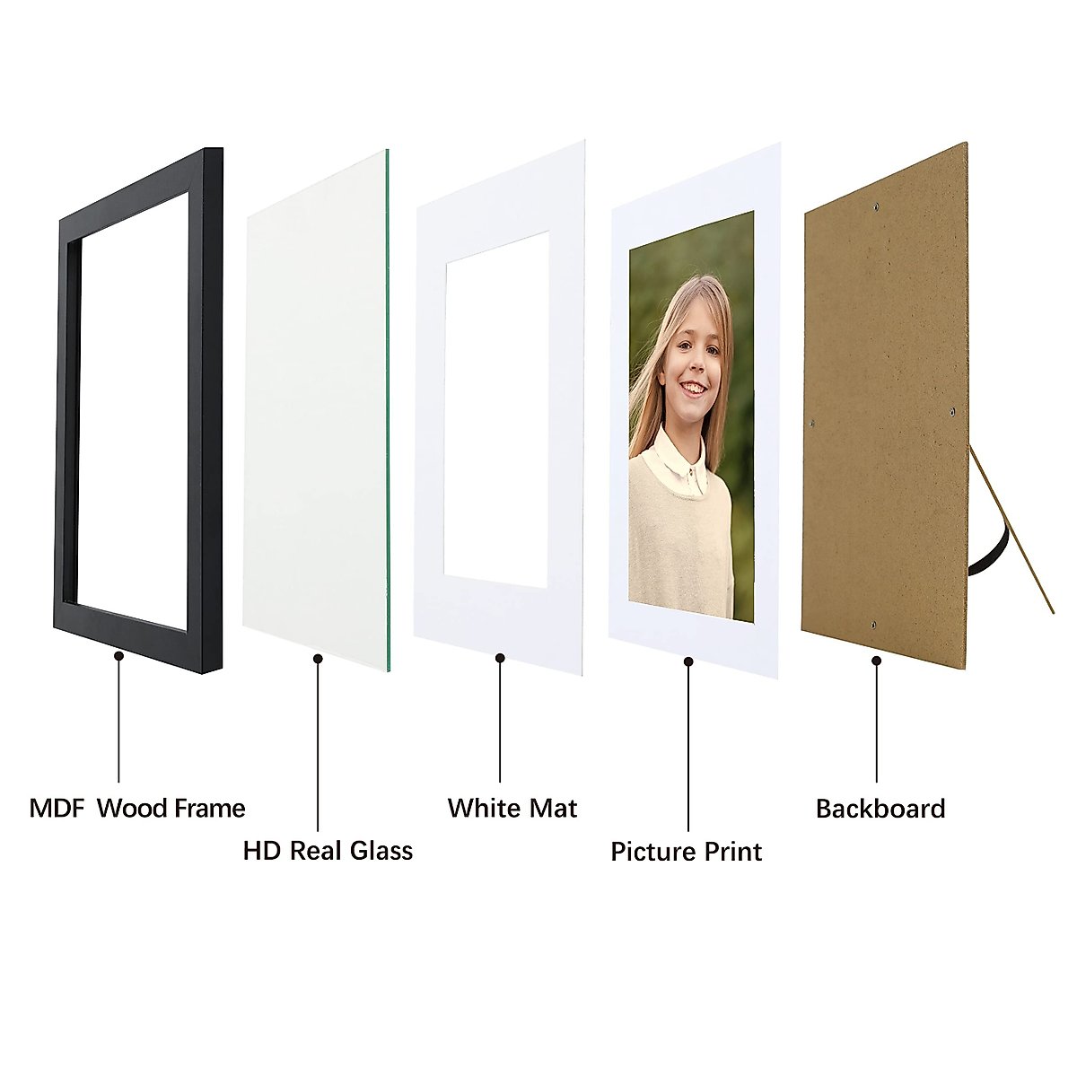Picrit 5x7 Picture Frame Set of 4, Made of High Definition Real Glass, Display 4x6 with Mat or 5x7 Without Mat, Photo Frames for Wall Mounting or Table Top Display