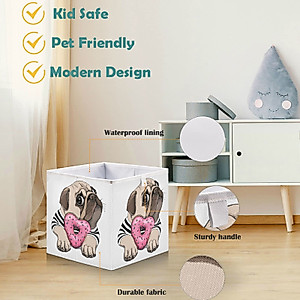 visesunny Closet Baskets French Bulldog Animal with Heart Donut Storage Bins Fabric Baskets for Organizing Shelves Foldable Storage Cube Bins for Clothes, Toys, Baby Toiletry, Office Supply