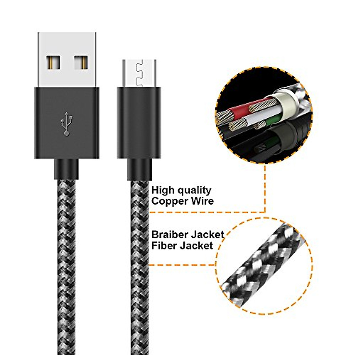 Gopala Micro USB Cable Android Charger [6-Pack 5ft] Nylon Braided Fast Sync&Charging Cord for Android, Samsung, Nexus, LG, HTC, Nokia, Sony, and More