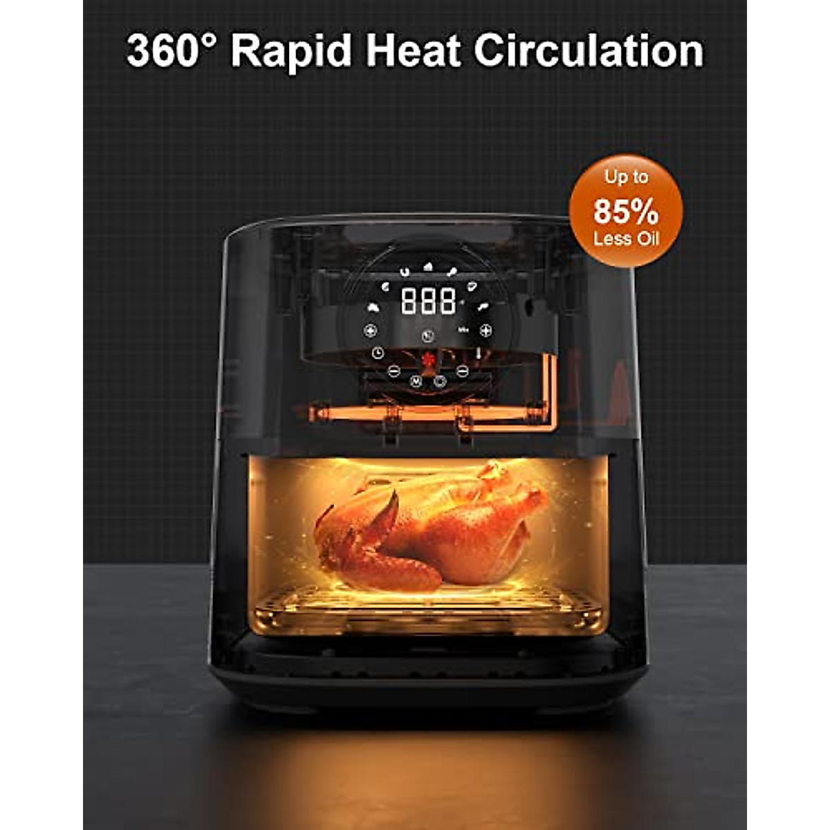 CROWNFUL 5 Quart Air Fryer with Viewing Window, Oilless Cooker, LCD Digital Touch Screen, 7 Cooking Presets and 53 Recipes, Nonstick Basket, Easy to Clean, 1500W ETL Listed (Black)