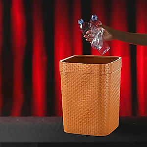 Trash Basket Narrow Rattan Woven Plastic Square Waste Can Wastebasket Dustbin for Bedroom Office Home Toilet Outdoor Indoor, Orange