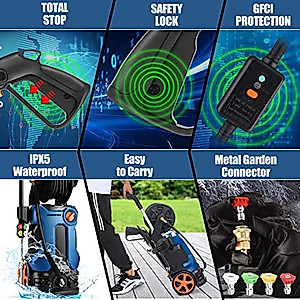 Electric Pressure Washer, 1800W High Power Washer, 2.11GPM Professional Electric Pressure Cleaner Machine with 4 Nozzles Foam Cannon,Best for Homes, Patios, Garden, Blue