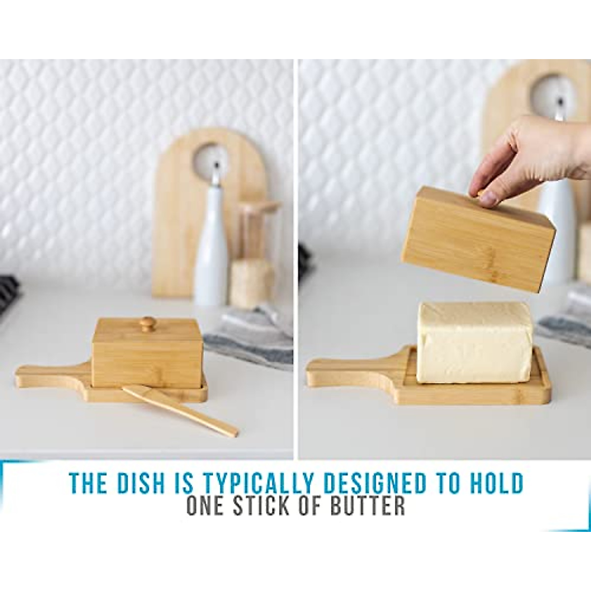 Bamboo Butter Dish w/ Lid – Large Butter Holder Made of Eco-Friendly, Food Grade Bamboo – Holds up to 4oz of Your Favorite Butter – Ideal Butter Keeper for Storage and Serving – Easy to Use