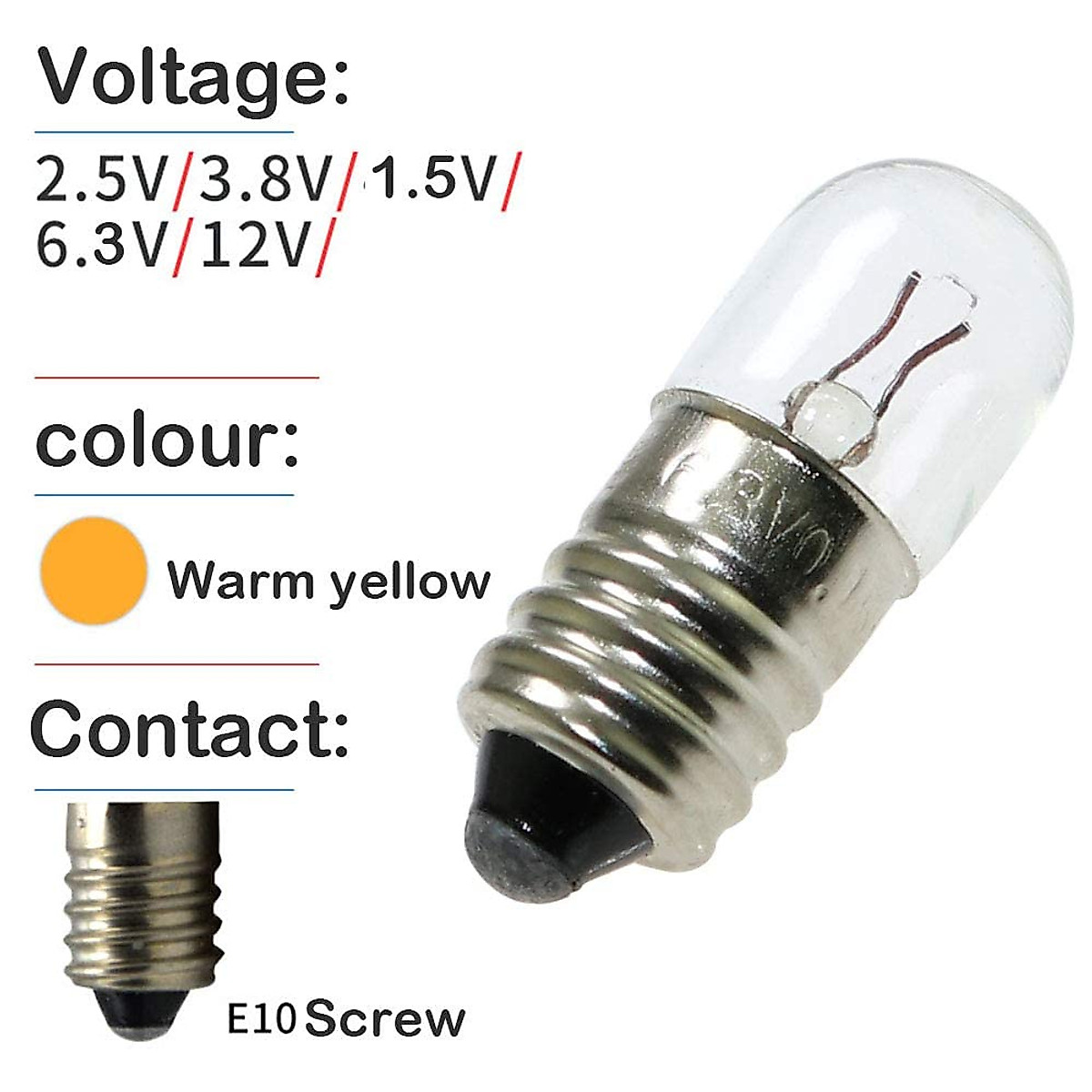 MEETOOT 25pcs E10 Mini Light Bulbs 6.3V 0.15A Physical Electrical Experiment Screw Base Indicator Light Incandescent Bulb Old-Fashioned Flashlight Lamp