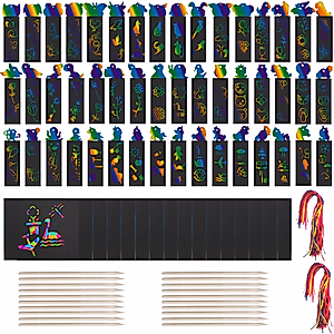 lyfLux 146 PCS Animal Scratch Bookmarks Art, Rainbow Magic Scratch Paper Art Kit for Birthday Parties, Game Activities, DIY Crafts, Decorations