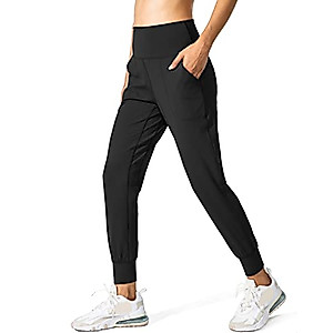G Gradual Women's Joggers High Waisted Yoga Pants with Pockets Loose Leggings for Women Workout, Athletic, Lounge (Black, Large)