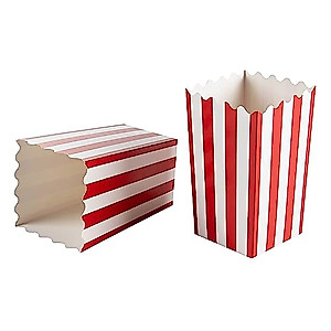100 Pack Paper Popcorn Boxes for Movie Night and Birthday Party Supplies, Red & White, 5.5 in
