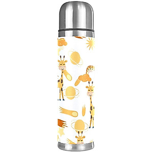 Stainless Steel Leather Vacuum Insulated Mug Giraffe Thermos Water Bottle for Hot and Cold Drinks Kids Adults 16 Oz