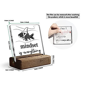 Mindset is Everything Inspirational Desk Decor, Motivational Black Decorative Signs with Wooden Base, Gifts for Student Coworkers Friends, Positive Quotes Sign for Home Office