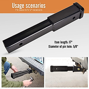 Fullwatt 12" Trailer Hitch Extension for 2-Inch Receiver Tube Extender Receiver Extension Tube Extenders 5/8" Pin Hole 4000 LBS Tow Capacity (12")