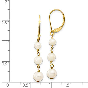 14k 4-6mm White Semi-round FW Cultured Pearl Gaduated Leverback Earrings 40mm 7mm style XF569