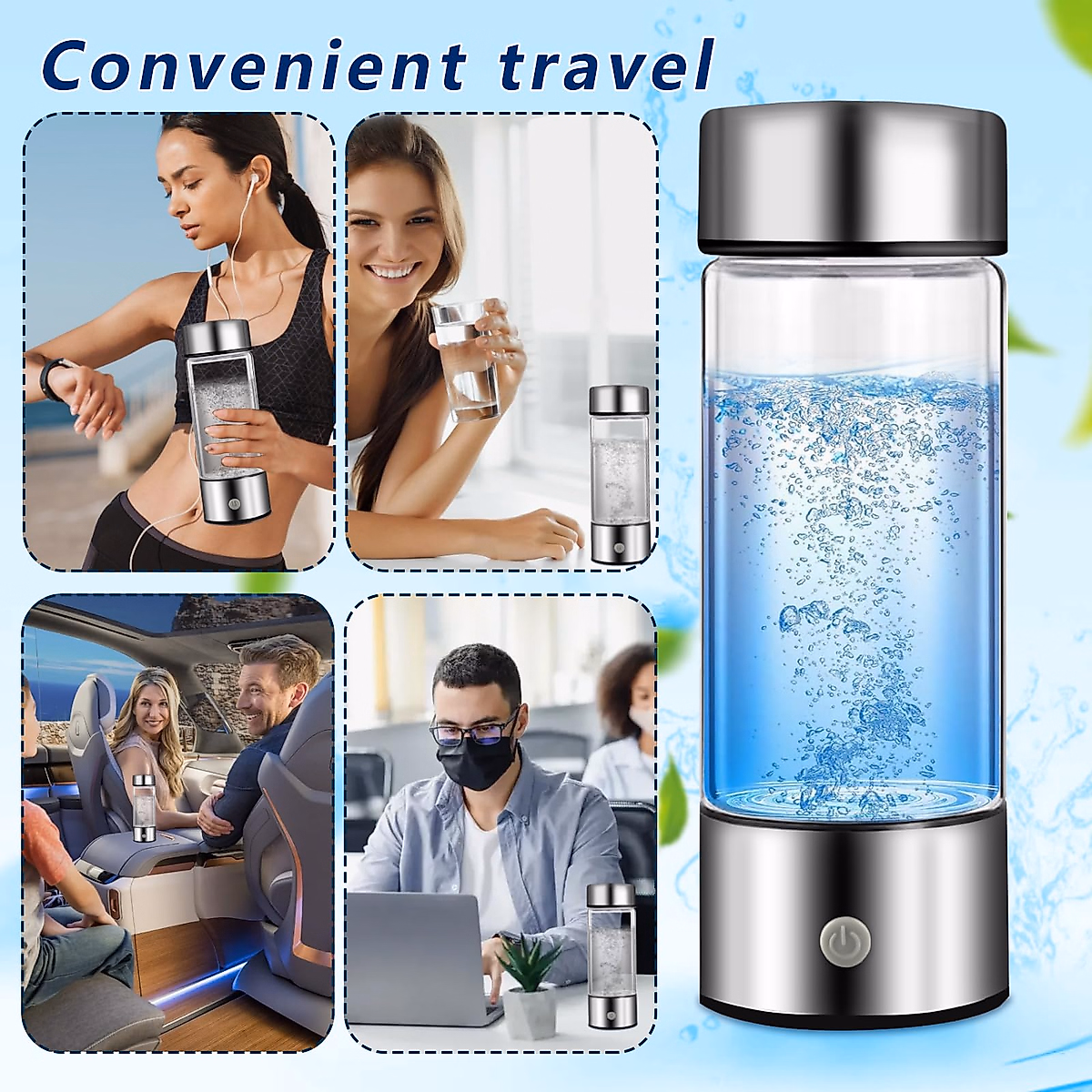 Hydrogen Water Bottle Generator (420ml 3-Minute) Quick Electrolysis, SPE/PEM Technology, Portable USB Charging Ideal for Home, Travel, Exercise, and Gifting (Silver)