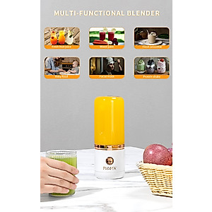 PULOYA Portable Blender, USB-C Rechargeable 14 Oz BPA Free Personal Juicer for Smoothies and Shakes with Travel Cup and Lid, Deep Blue