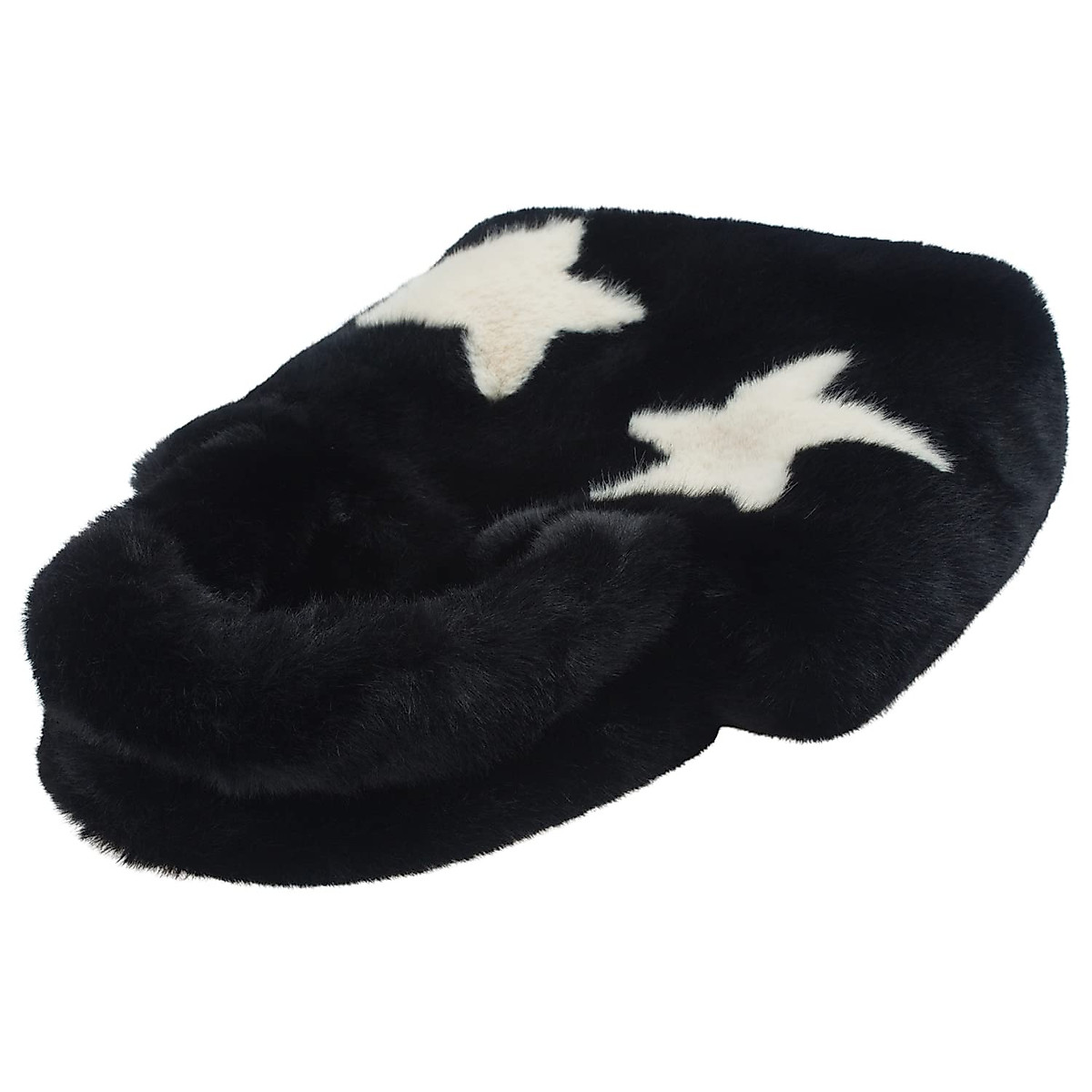 AnnaKastle Womens Soft Eco Fur Fluffy Mini Tote Bag Purse Black Star