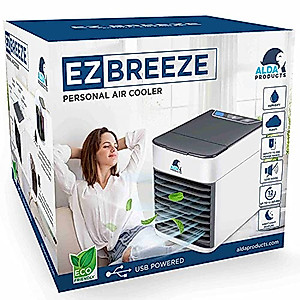 Portable Mini Air Conditioner - USB Powered Cooler - Quiet Desk Fan for Cooling Personal Space - Small Airconditioner Equipped with LED Night Light for Bedroom - Mobile AC For Camping