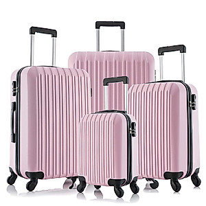 Apelila 4 Piece Luggage sets with Spinner Wheels Travel Suitcase Hard-shell Lightweight 16" 20" 24" 28" (Light Pink)