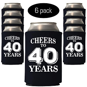 Veracco Cheers To 40 Years Forth Birthday Gift Forty and Fabulous Party Favors Decorations Can Coolie Holder (Black, 6)