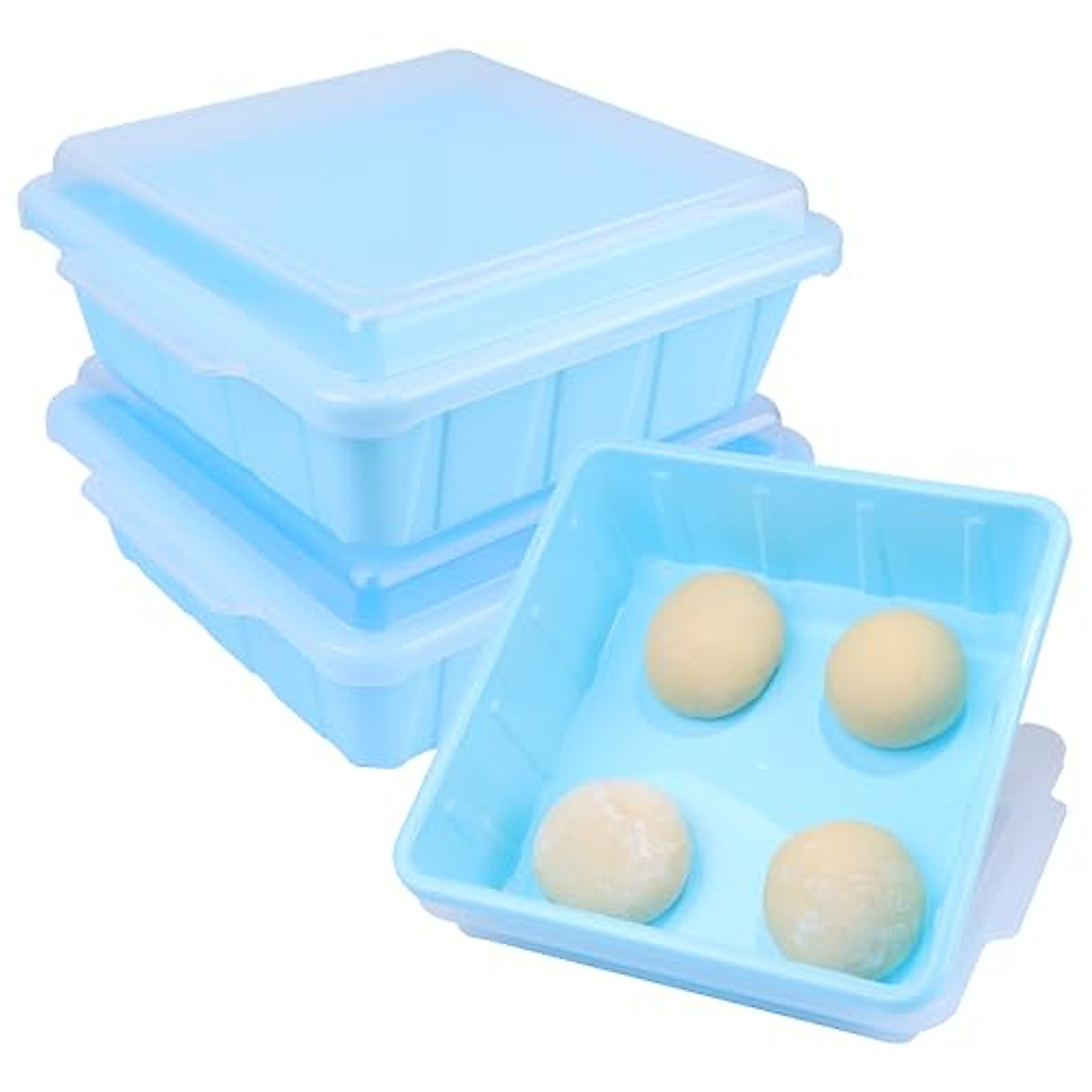 LUVCOSY 3 Packs Pizza Dough Proofing Box Tray, Home Pizza Dough Containers, Stackable Pizza Storage Container, 1.6 Gal Durable Dough Tray for Pizza, BPA Free, Dishwasher Safe, 12" x 12" x 3.5" (Blue)
