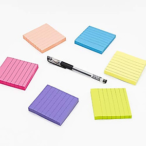 Lined Sticky Notes 3x3 Inches Sticky Notes 6 Neon Bright Color Self-Stick Pads Easy to Post 6 Pads 100 Sheet/pad 600 Sheet Total Individual Package