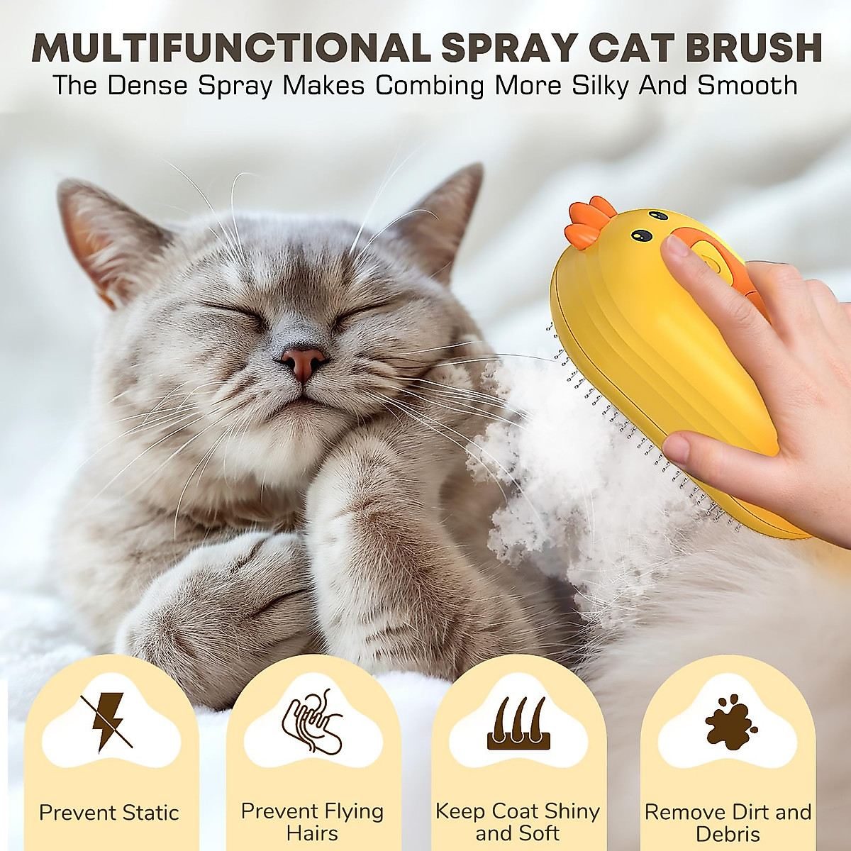 Cat Steam Brush for Shedding, Steam Brush for Cats with Release Button, 3in1 Self Cleaning Cloud Care Cat Hair Brush, Rechargeable Cat Deshedding Brush with Steam for Long & Short Haired Cats and Dogs