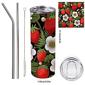 Medpol Strawberry print insulated tumblers coffee cup Gift，Strawberry print Drinking Glasses-Tea Cup-Coffee Mug tumbler with lid and straw 20 oz insulated tumbler cups