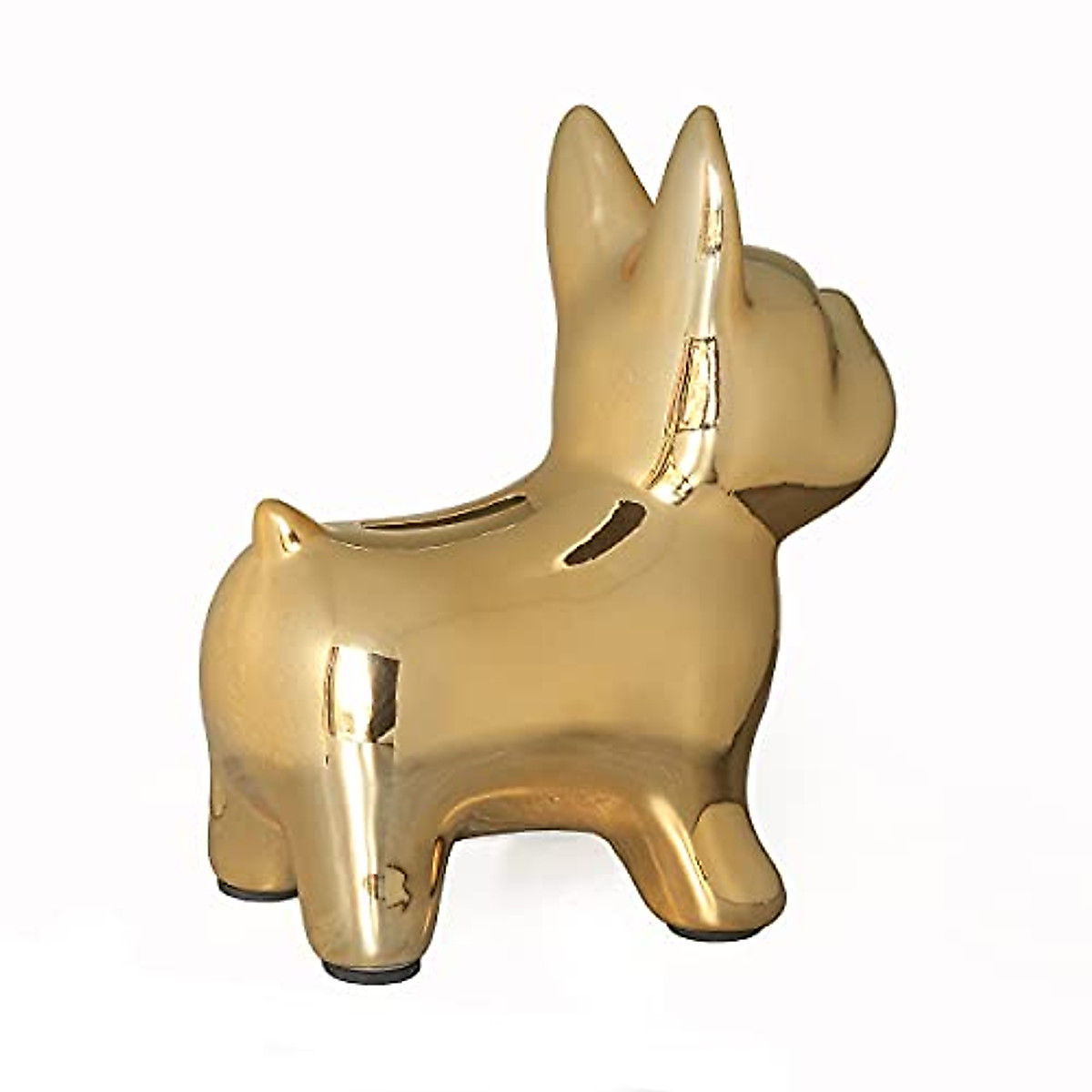 Ceramic Bulldog Piggy Bank for Boys Girls, Money Box for Kids, Coin Bank Keepsake with Plastic Stopper, French Bulldog Saving Jar, Nursery Décor (Golden)