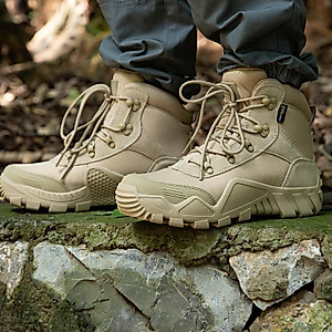 FREE SOLDIER Men's Waterproof Hiking Boots Tactical Work Boots Outdoor Lightweight Military Boots(Tan, US 10)