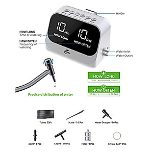 Automatic Watering System for Potted Plants, Plant Waterer, DIY Drip Irrigation Kit with Smart Timer, Waterproof LED Display & Large Capacity Battery, Precise Distribution of Water, White