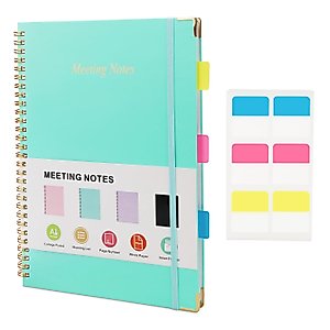 GuanQiao Meeting Notebook for Work with Action Items,Hardcover Spiral Meeting Notes for Note Taking,Professionally Office/Business/Schools Agenda for Men/Women,160 Pages,7 x 10, Teal