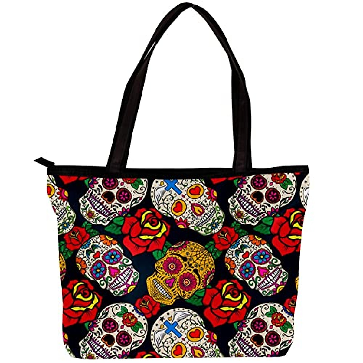 Purses for Women, Tote Bag, Bags for Women, Womens Handbags, Seamless skulls flowers roses pattern