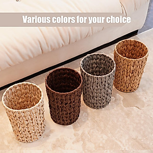 PINXIURY Wicker Waste Basket, Bathroom Trash Can, Small Round Trash Basket, Handwoven Trash Can Rubbish Basket for Bathroom, Bedroom, Home and Offices (Coffee)