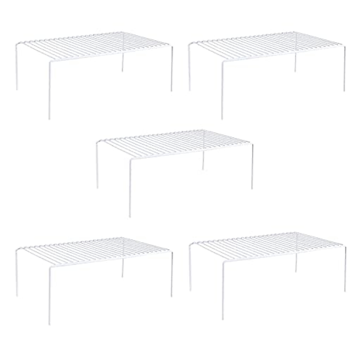 GEDLIRE Kitchen Cabinet Shelf Organizer Set of 5, Large (15.7 x 9.4 inch) Metal Wire Pantry Storage Shelves, Dish Plate Racks for Cabinets, Freezer, Counter, Cupboard Organizers and Storage, White