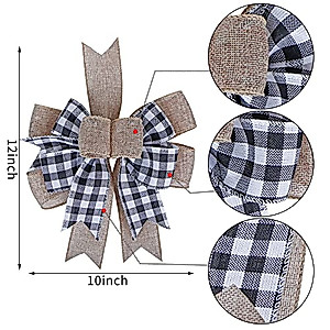 SIMISI RIBBON Christmas Buffalo Plaid Bow Burlap Black White Plaid Bows for Wreath Kitchen Decor 9.5 x 13 inch