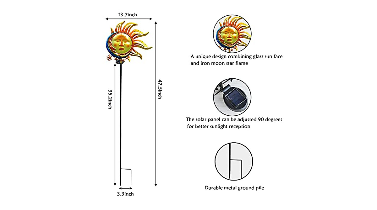 Sun Garden Stake Decor - Solar Metal & Glass Yard Art | Wotieuns
