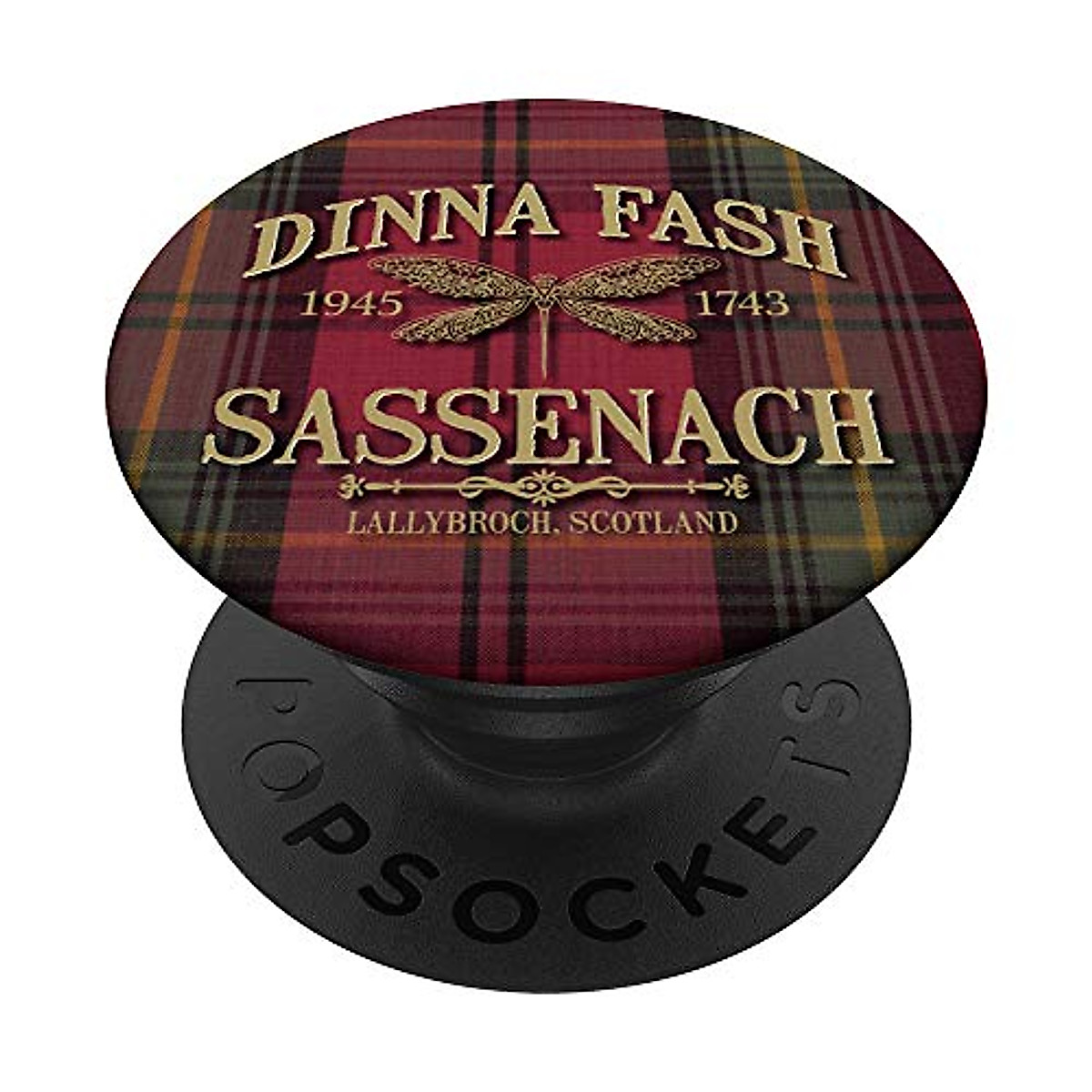 Dinna Fash Dragonfly Sassenach | Tartan Red | Scottish Gift PopSockets Swappable PopGrip