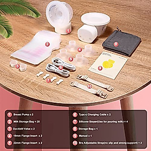 Double Wearable Breast Pump - KRX Electric Breast Pump Hands Free - 3 Mode and 9 Levels Touch Screen - Low Noise and Painless Breastfeeding - 19mm + 22mm + 25mm Flange YD-1193